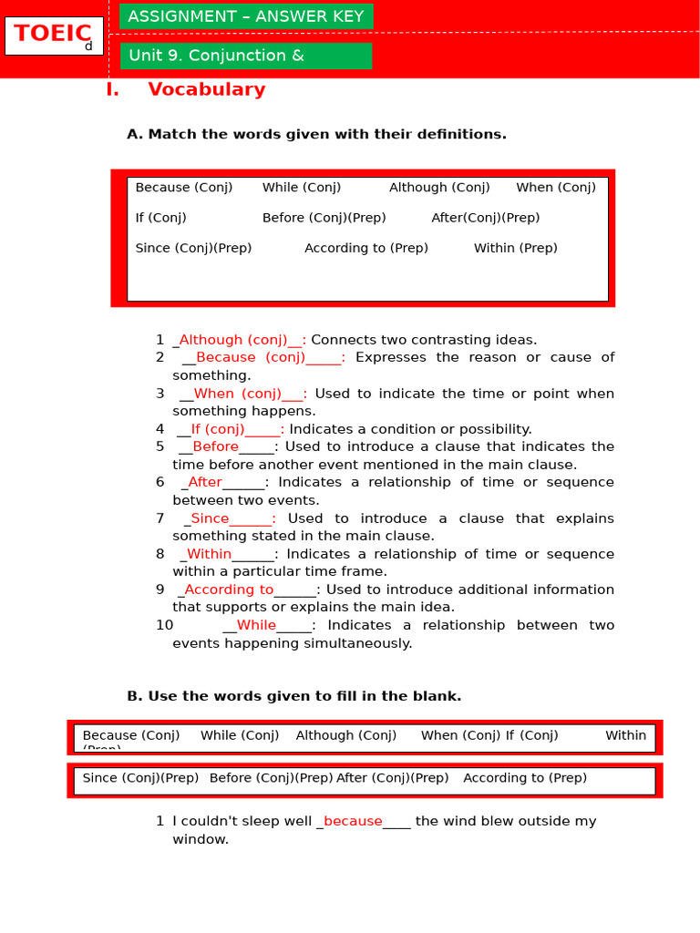 Conjunctions & Prepositions Workbook | PDF | Linguistics