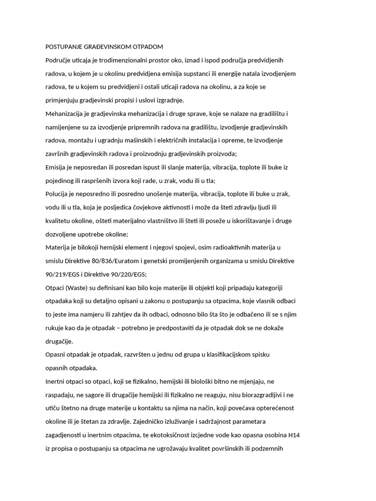 Postupanje Građevinskom Otpadom | PDF