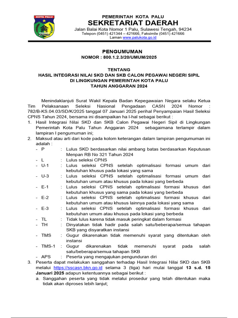 Pengumuman Hasil Integrasi Skd Dan Skb Cpns 2024 | PDF