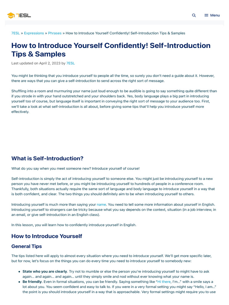 How to Introduce Yourself Confidently! Self-Intro… | PDF | Body Language | Job Interview