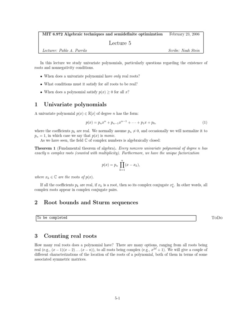 Univariate Polynomials and Roots Analysis | PDF | Matrix (Mathematics ...
