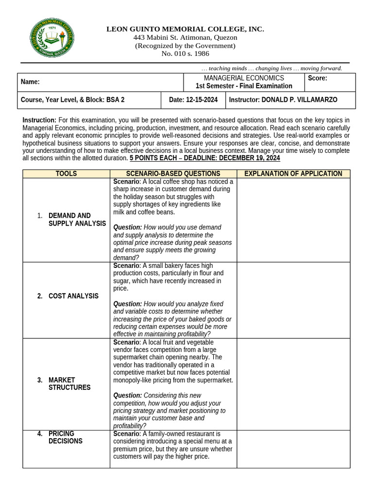 Managerial Economics Final Exam 2024 | PDF | Pricing | Profit (Economics)