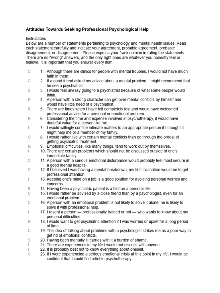Attitudes on Seeking Psychological Help | PDF | Psychiatry | Psychotherapy