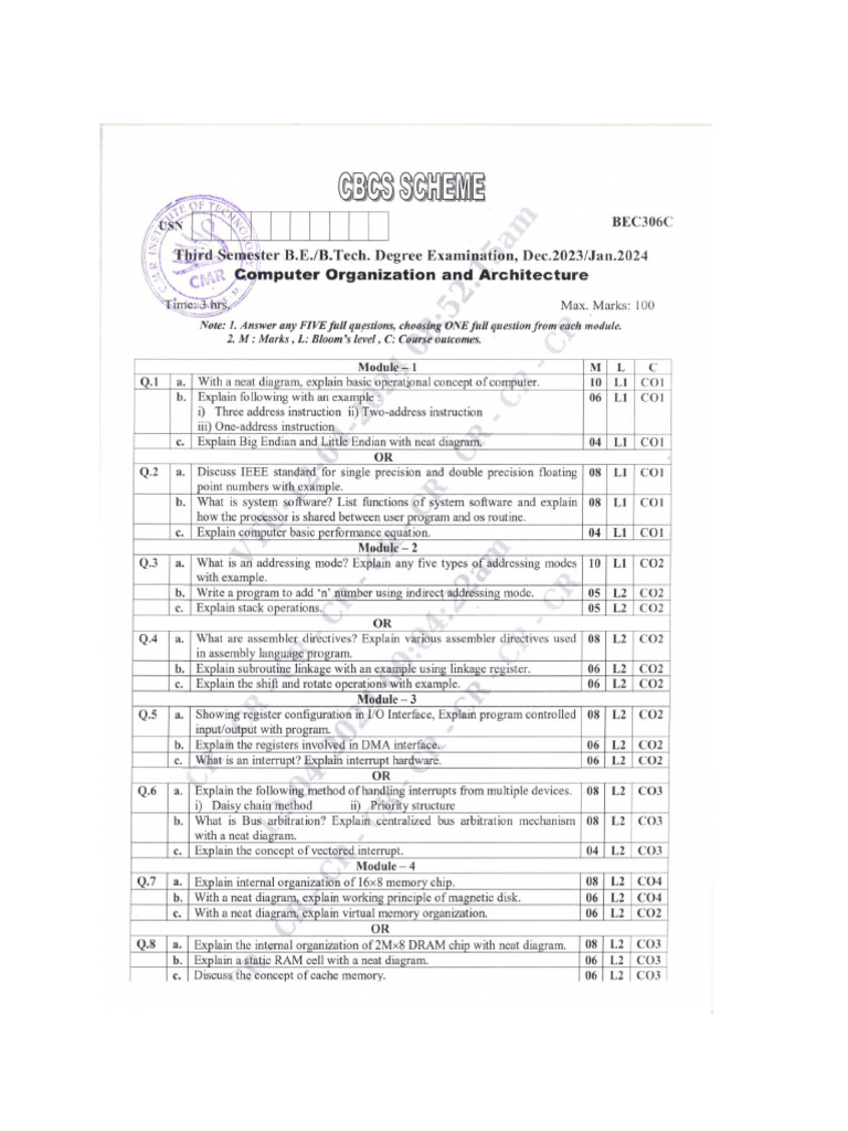 VTU BEC306C Computer Org Solutions | PDF | Random Access Memory | Computer Data Storage