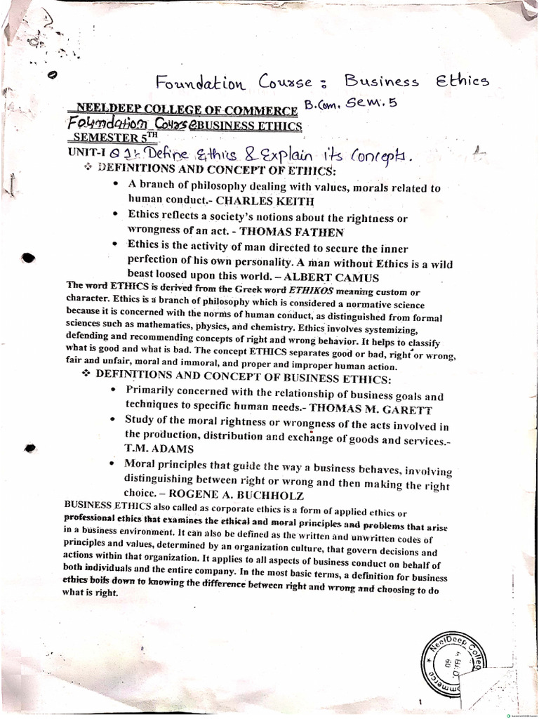 Bcom Sem 5 - Business Ethics Module | PDF