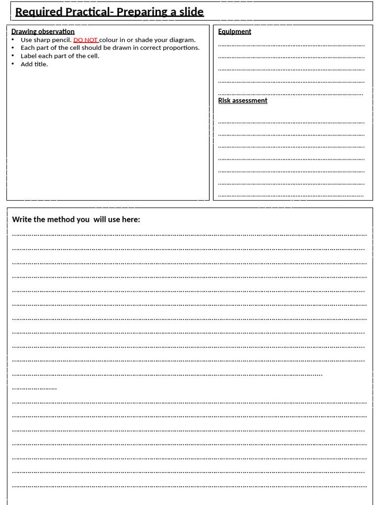 Required Practical Sheet | PDF | Drawing | Artistic Techniques