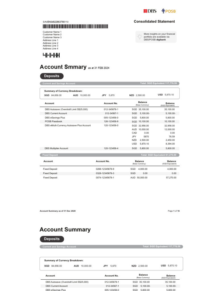 DBS Account Summary as of Feb 2024 | PDF | Loans | Savings Account