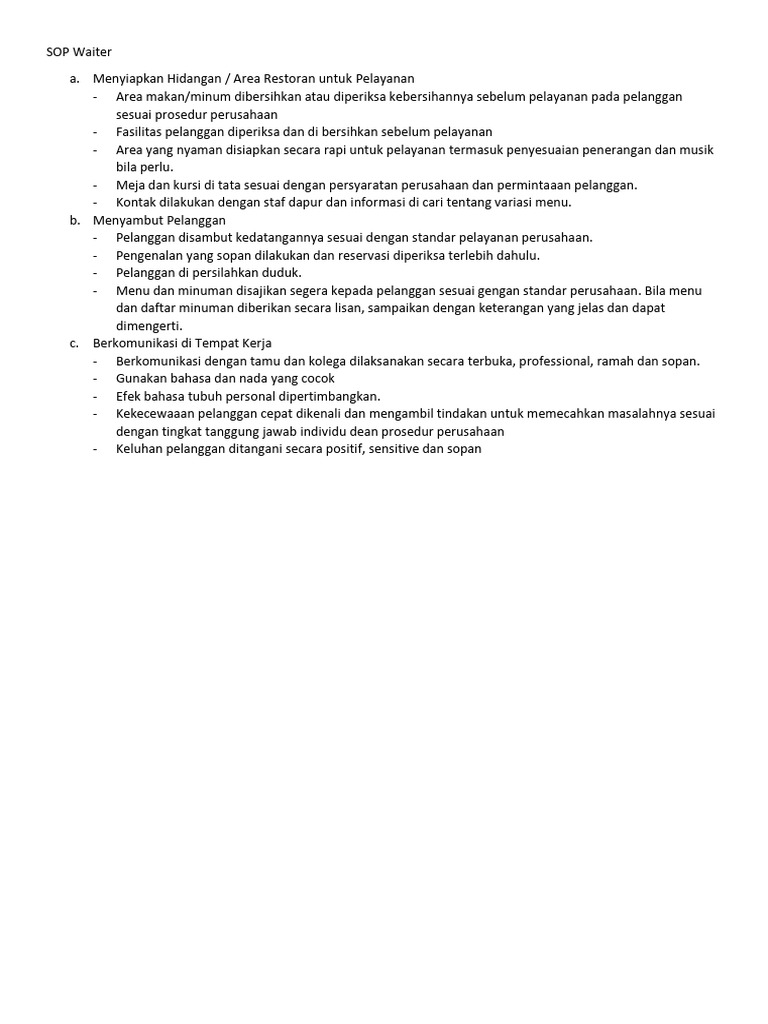 SOP Waiter | PDF