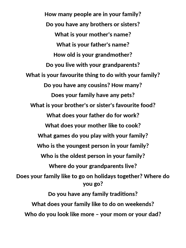 3rd Grade Family Questions | PDF