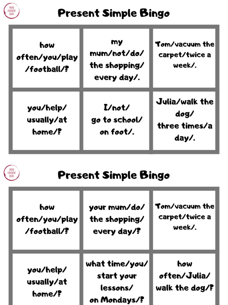 Bingo Present Simple | PDF