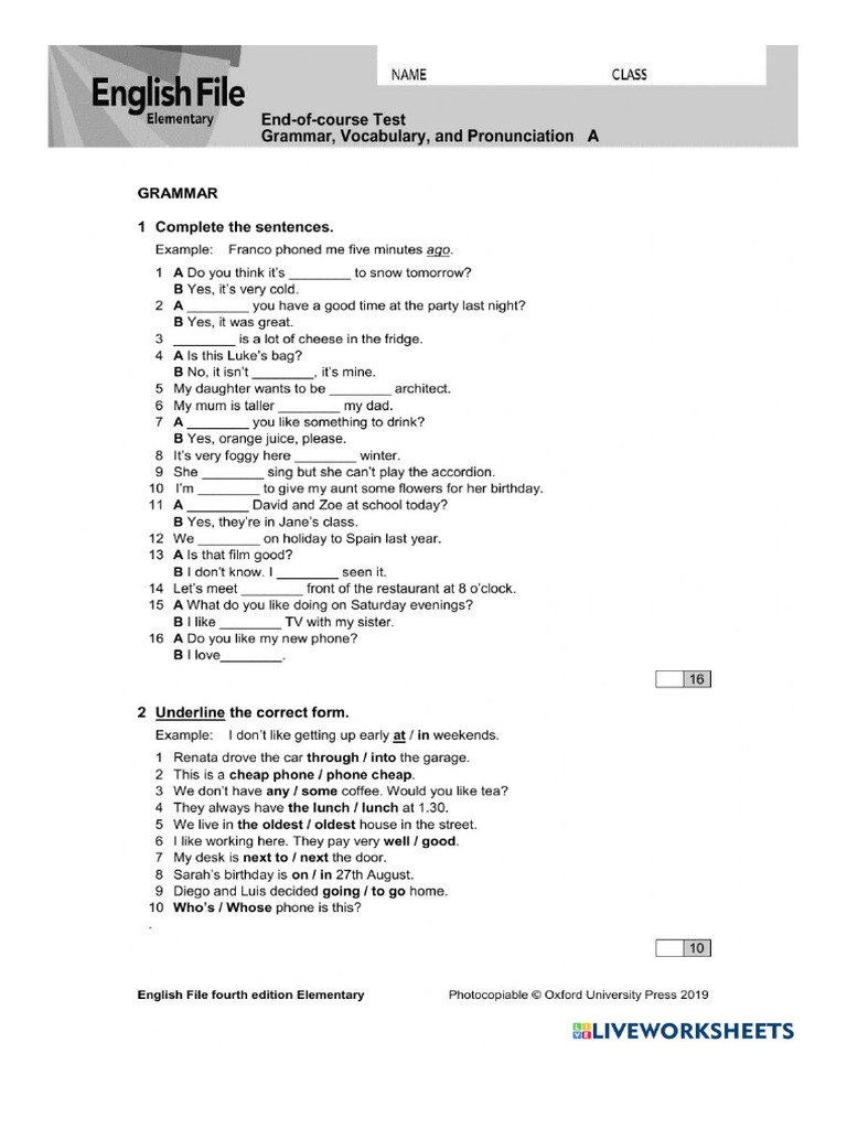 Nef Elementary End of Course Test | PDF