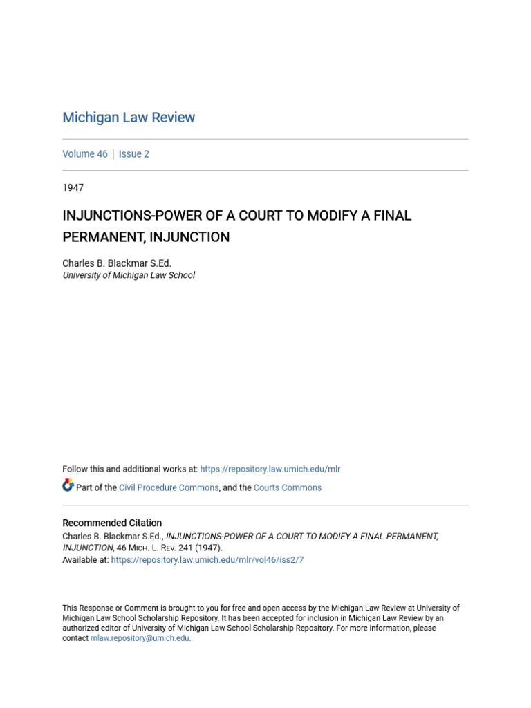 Injunctions-Power of A Court To Modify A Final Permanent Injunct | PDF ...