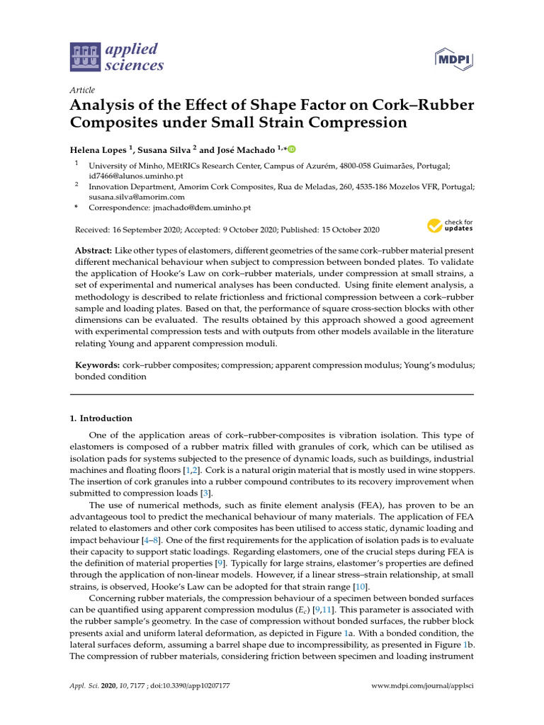 Analysis of The Effect of Shape Factor On Cork-Rubber Composites Under ...