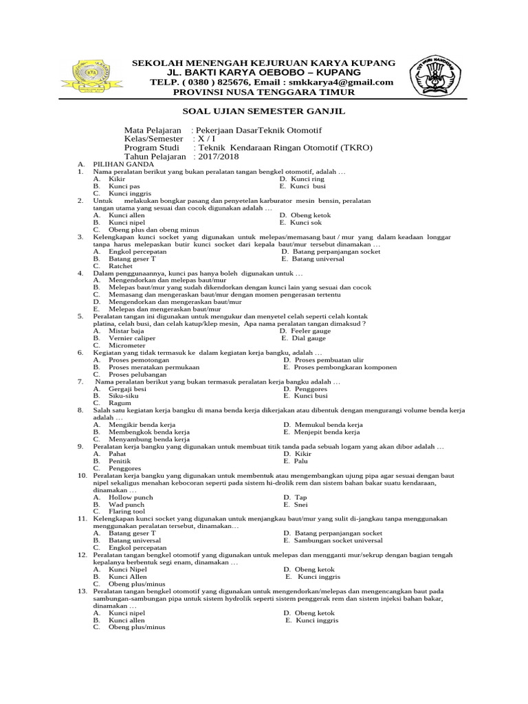 Soal Pdto KLS X Tkro | PDF