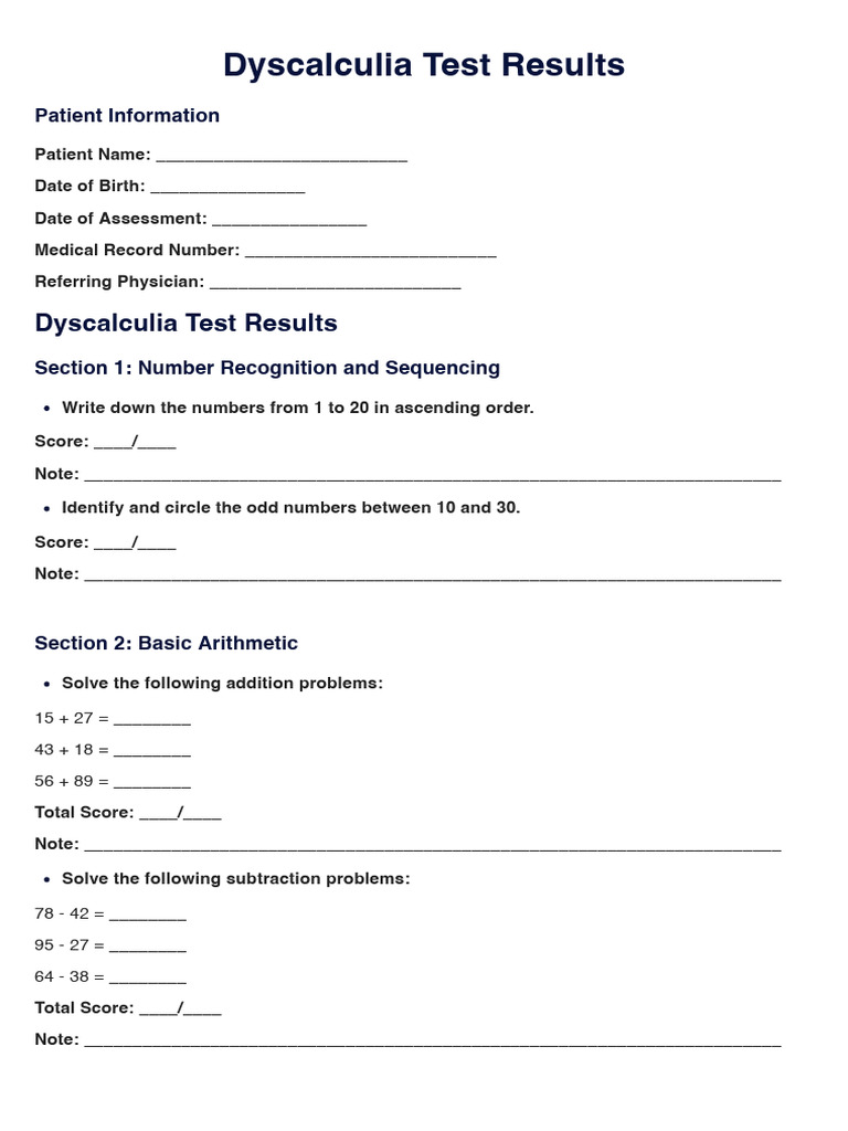 Dyscalculia Assessment Results | PDF