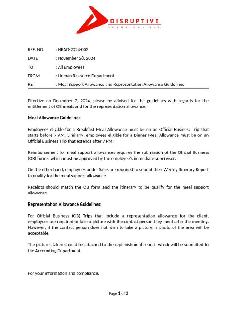 OB and Representation Allowance Policy | PDF