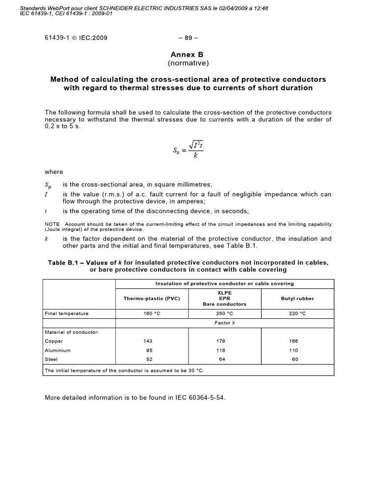 Crosssection of Protective Conductor | PDF