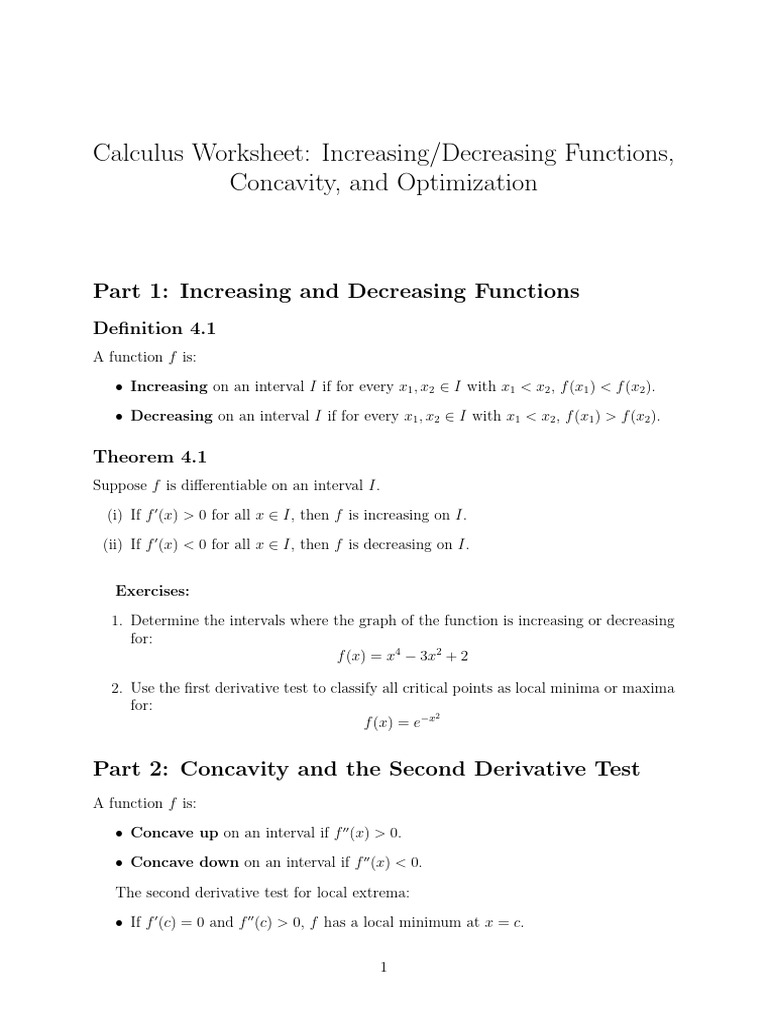 Calculus: Increasing, Concavity, Optimization | PDF | Analysis | Calculus
