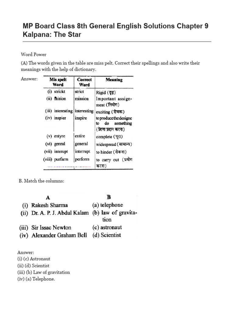 MP Board Class 8 Chapter 9 General English Solution | PDF | Nasa | Space Shuttle Program