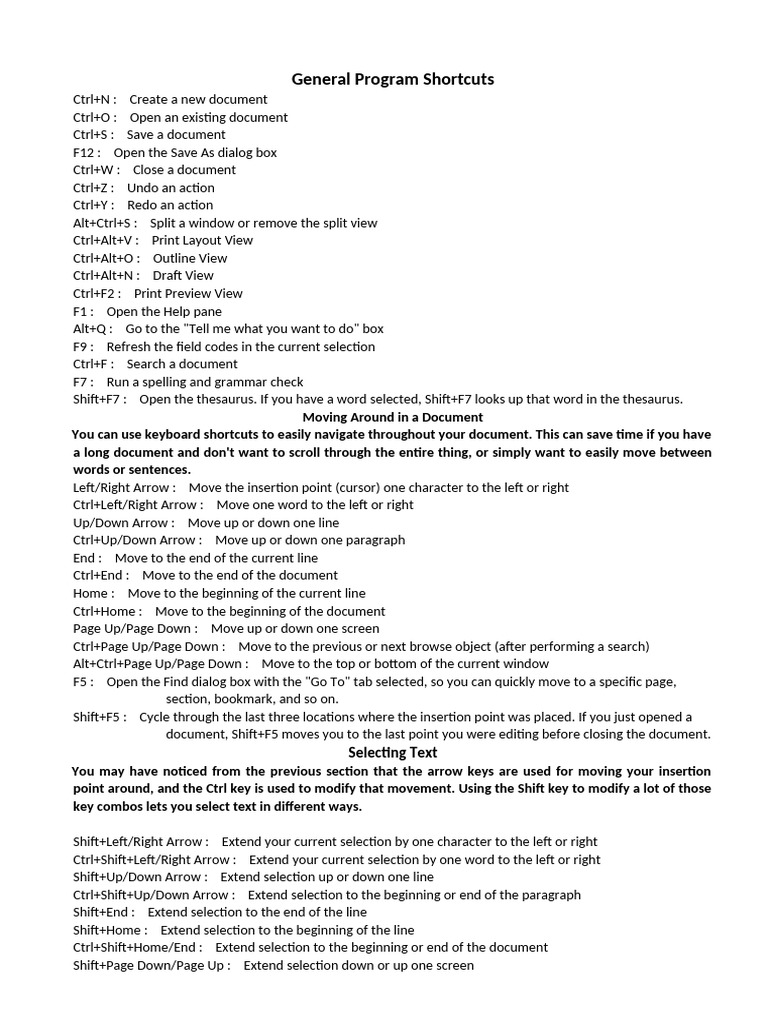 Advanced Keyboard Shortcuts For Microsoft Word | PDF | Paragraph ...