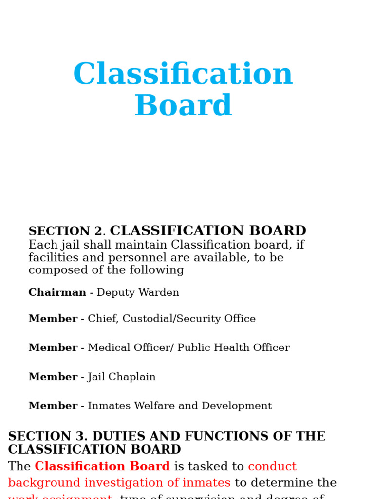 Jail Classification Board Overview | PDF | Prison | Crimes