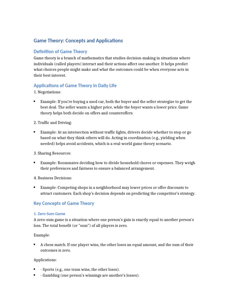 Game Theory Concepts and Applications | PDF | Game Theory | Cooperation