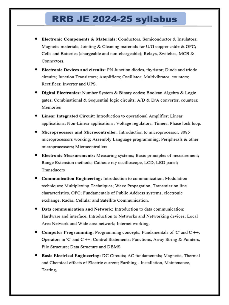 RRB JE & ALP Syllabus Overview | PDF | Electronics | Electronic Circuits