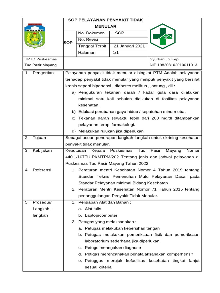 SOP PELAYANAN PTM | PDF