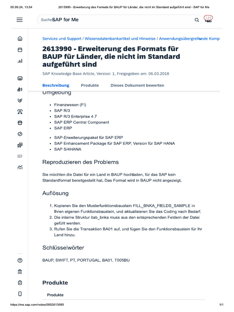 2613990 - Erweiterung des Formats für B... Standard aufgeführt sind ...