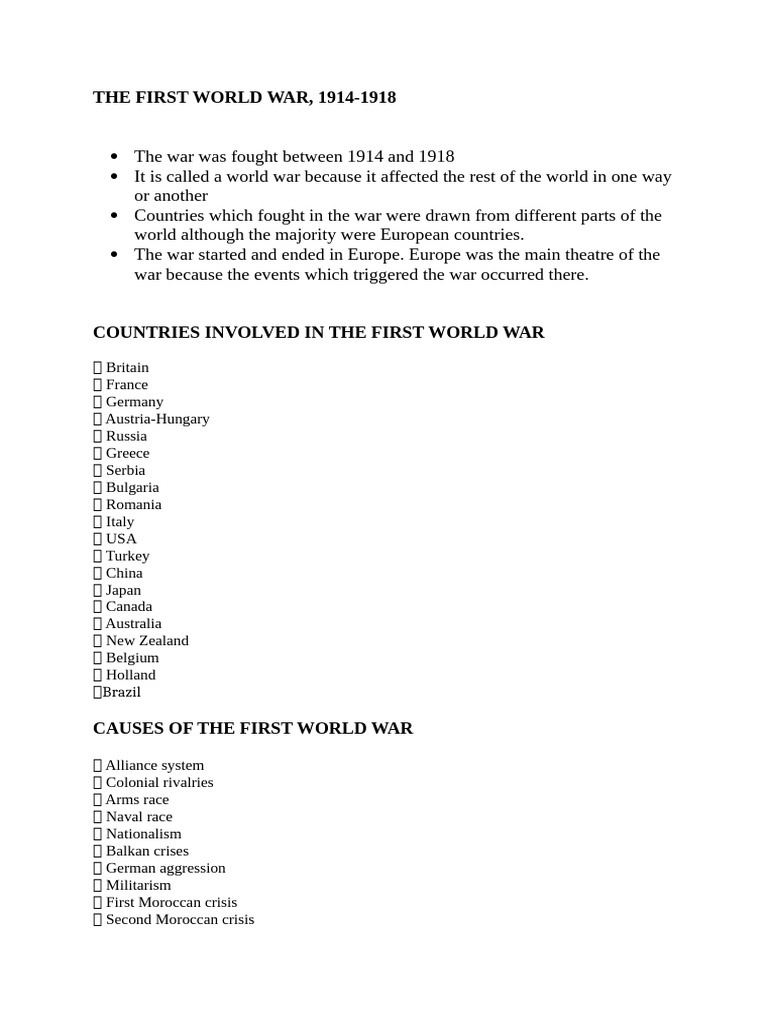 Causes and Countries of WWI | PDF