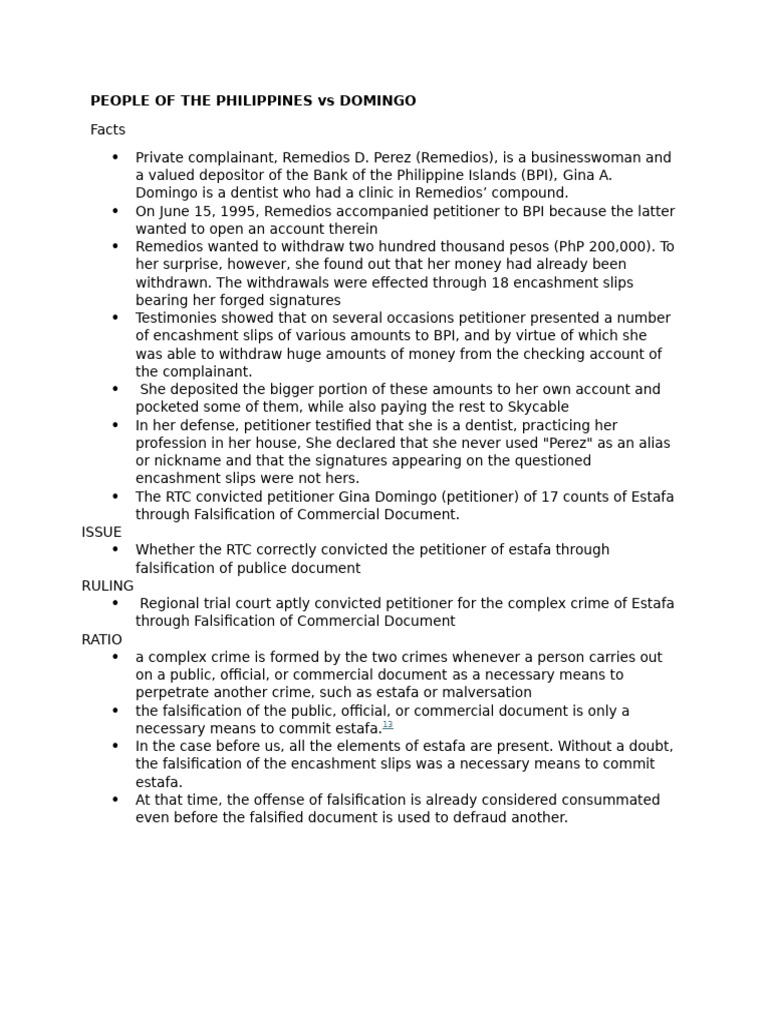 Estafa Case: Domingo's Conviction Explained | PDF