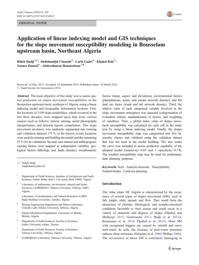 Hadji-Application of Linear Indexing Model and GIS Techniques For The Slope Movement ...