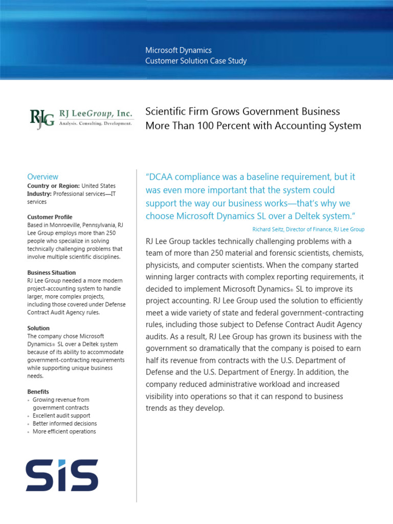 SIS RJ Lee Group Case Study | PDF | Audit | Microsoft