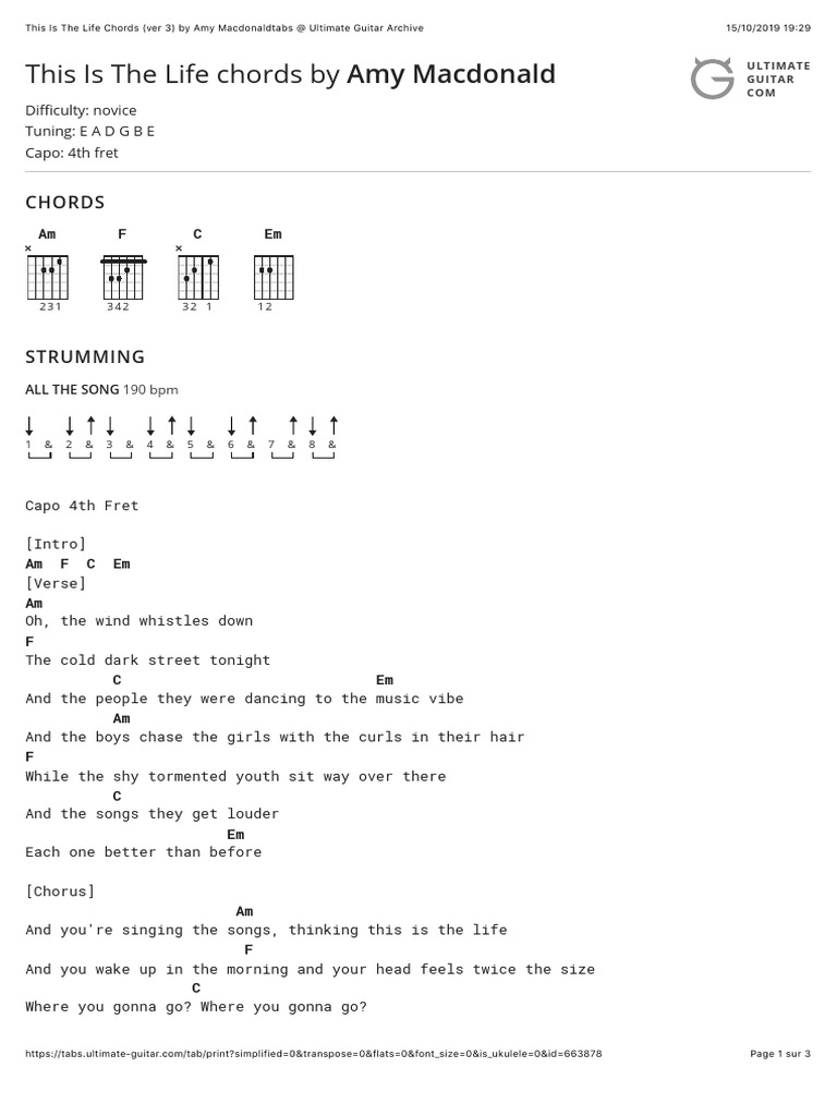 "This Is The Life Chords - Amy Macdonald" | PDF | Song Structure ...