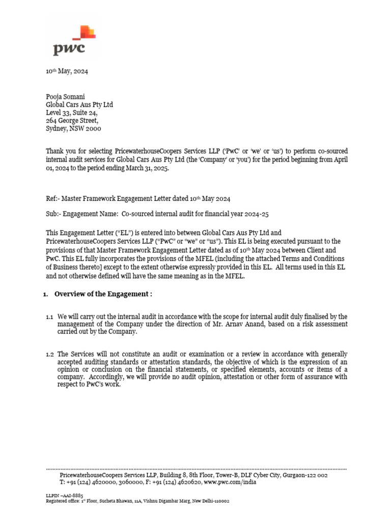 EL - Global Cars Aus Pty LTD PWC | PDF | Audit | Internal Audit