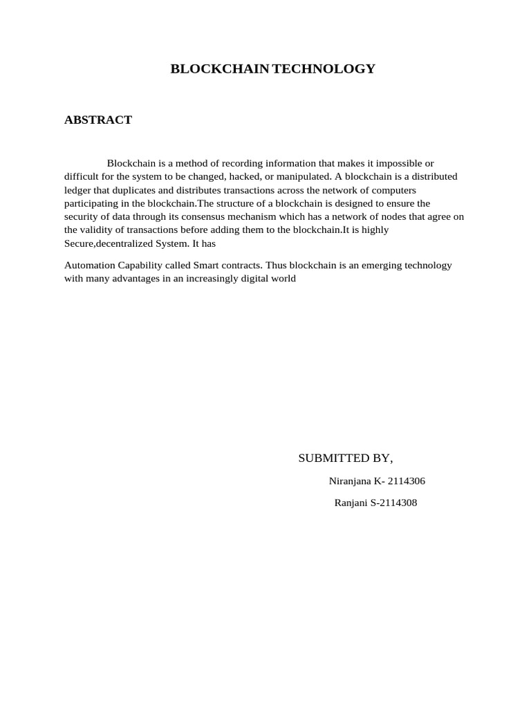 Blockchain Technology Abstract | PDF