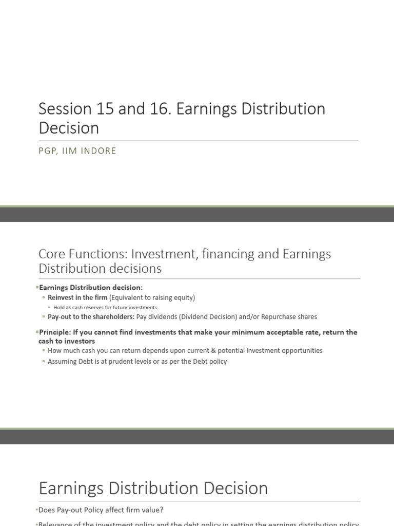 Session 15 and 16. Earnings Distribution Decision | PDF | Dividend ...