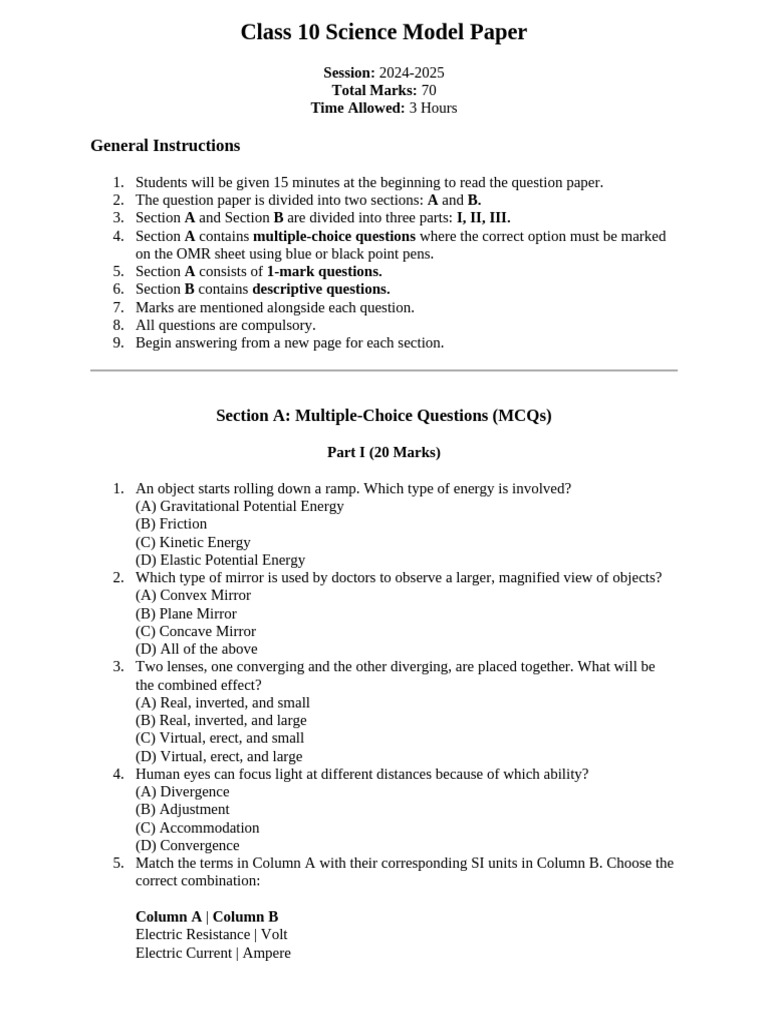 Class 10 Science Model Paper | PDF | Water Purification | Chemical ...