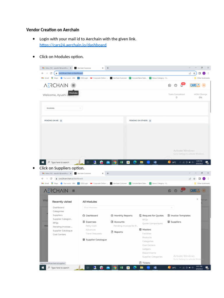 Vendor, Expense Code Creation - Aerchain | PDF