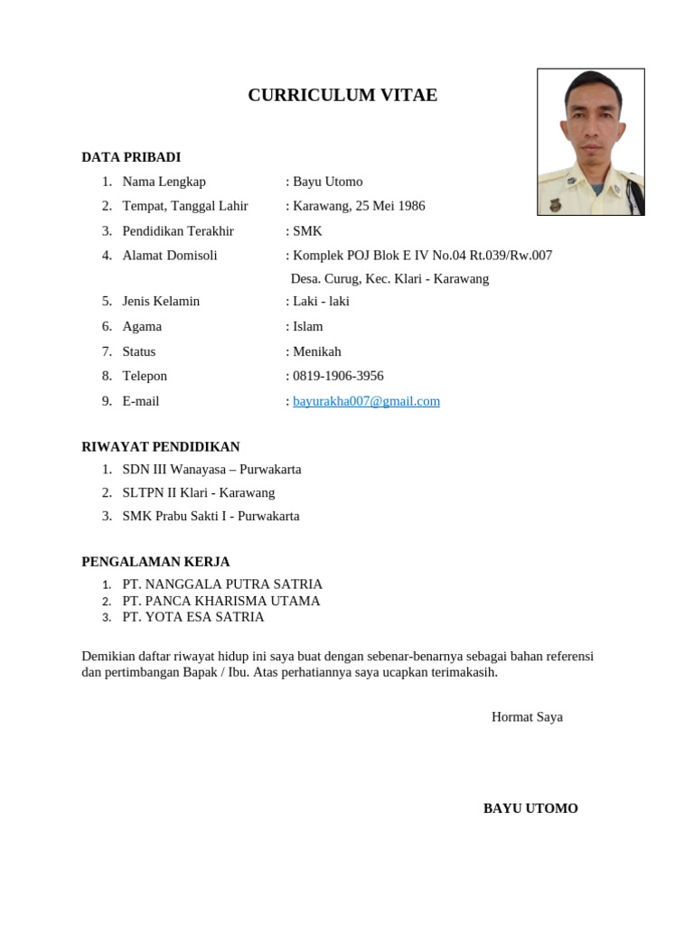CV Bayu Utomo | PDF