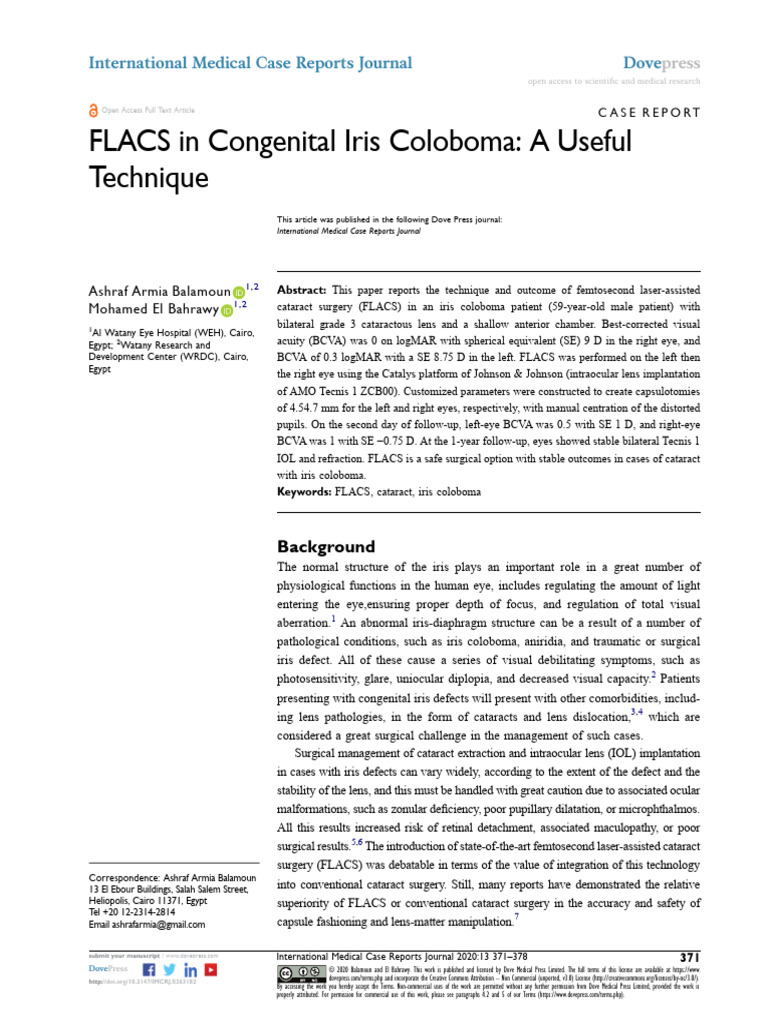 FLACS in Congenital Iris Coloboma A Useful Techniq | PDF | Cataract ...