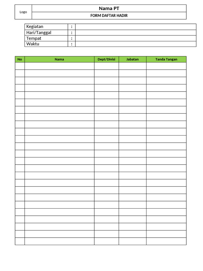 Form Daftar Hadir | PDF