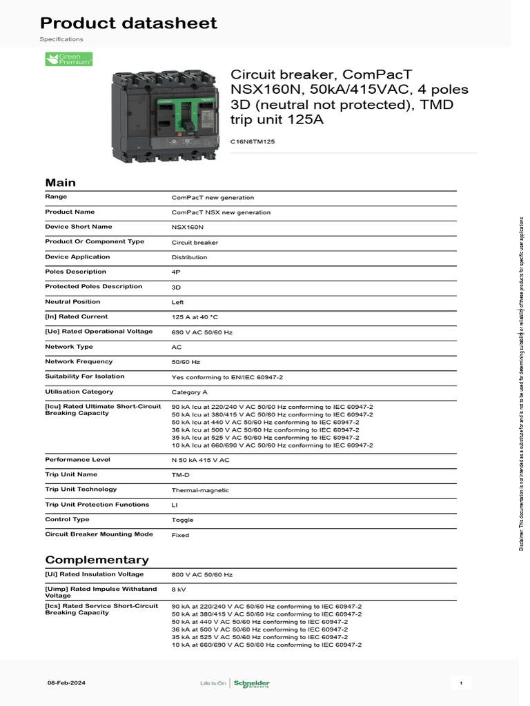 ComPacT NSX160N Circuit Breaker | PDF | Alternating Current | Electric ...