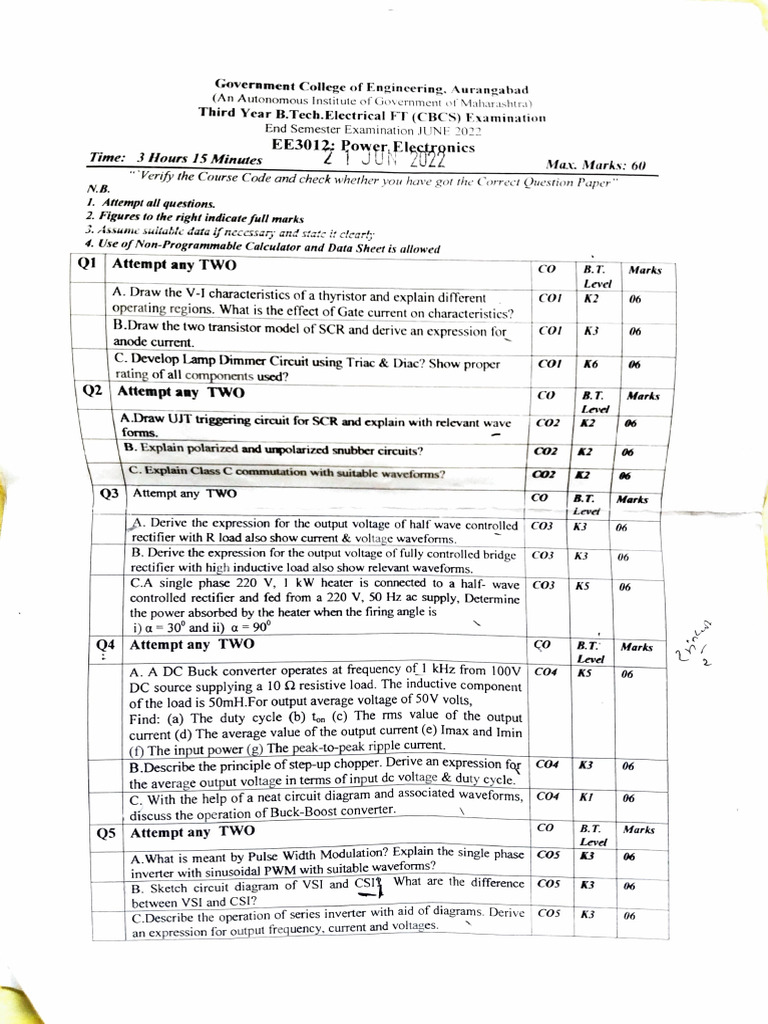 Past Papers Geca Aurangaba | PDF | Power Inverter | Electricity