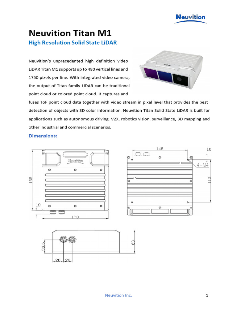 Titan M1: High-Res LiDAR Specs | PDF | Lidar | Video