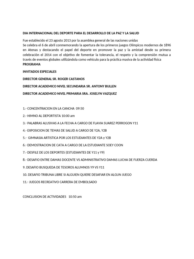 Dia Internacional Del Deporte y La Salud | PDF