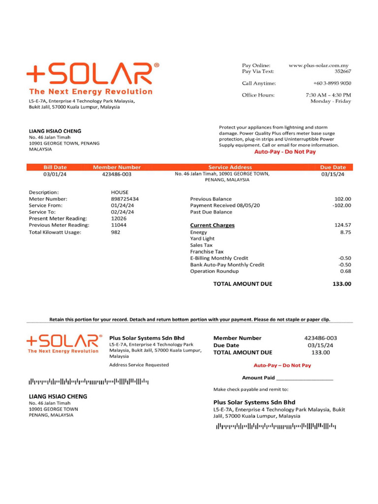 Malaysia Solar Energy Utility Bill | PDF