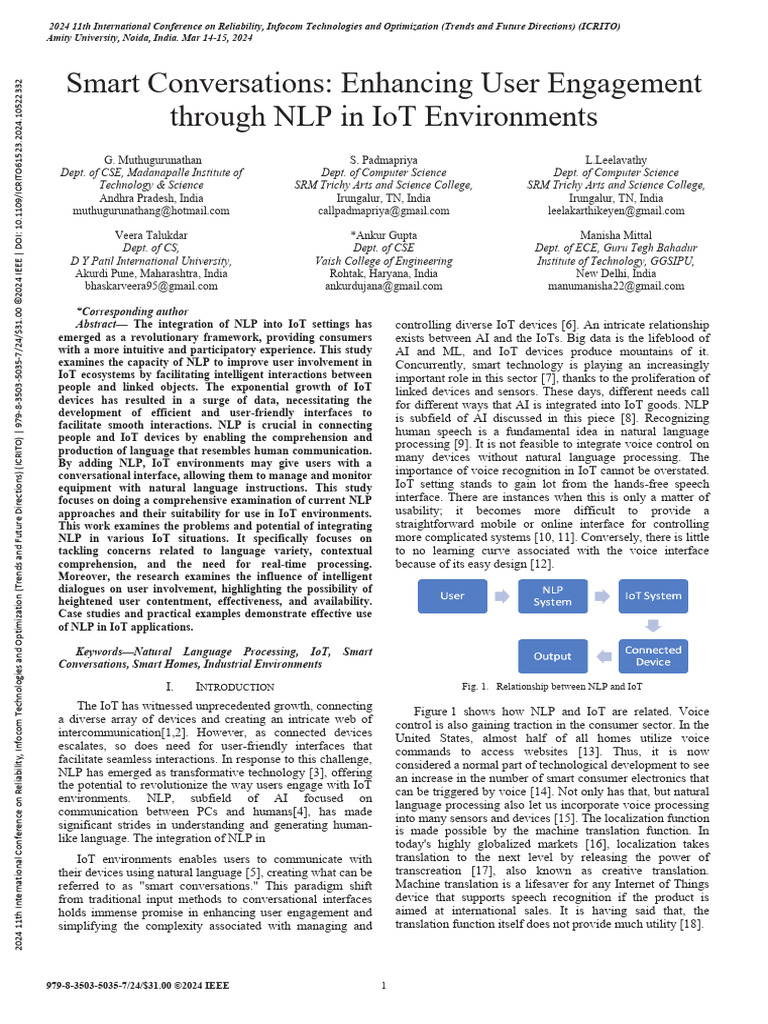 Smart Conversations Enhancing User Engagement Through NLP in IoT ...