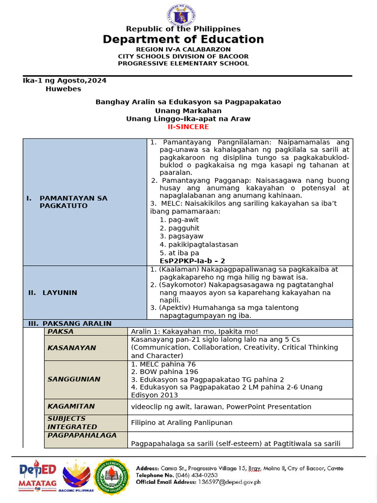LP - Q1 - Wk1 - Day 4 ESP 2 | PDF