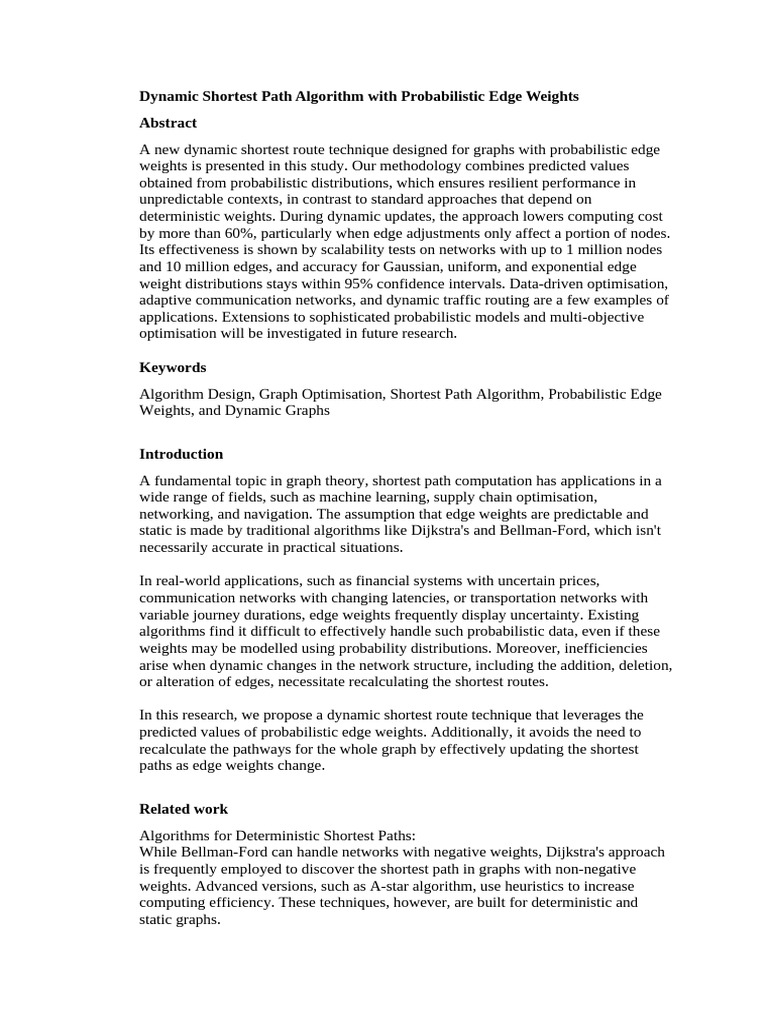 Dynamic Shortest Path Algorithm with Probabilistic Edge Weights | PDF ...